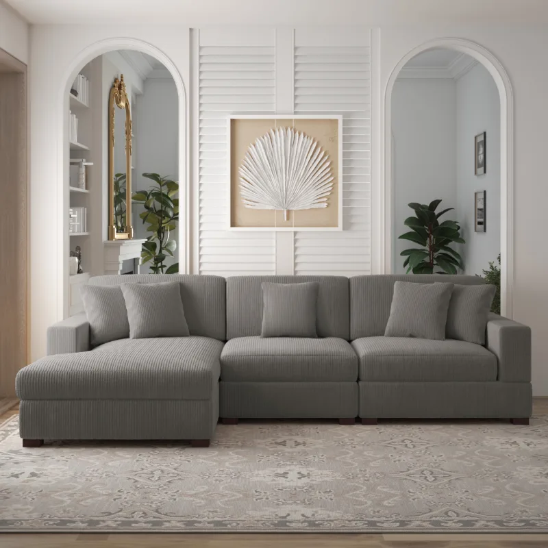Phydra 3-Piece L-Shape Corduroy Sectional Sofa - Dreamsidea
